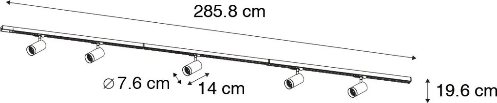 Moderní kolejnicový systém s 5 bodovými světly černý 1-fázový GU10 70mm - Iconic Jeana Luxe