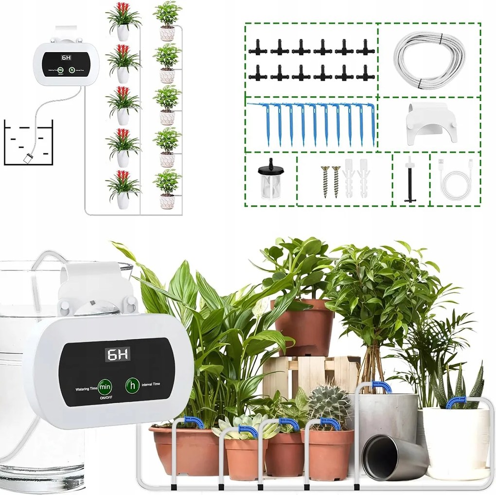 Automatický Systém Zavlažování Rostlin S nabíjením Časovač 10 Rostlin 7 Dní