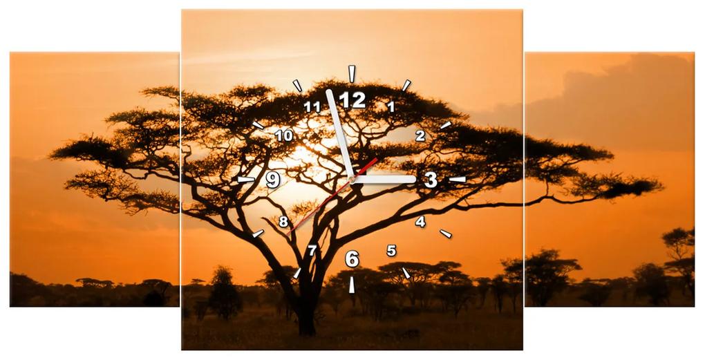Gario Obraz s hodinami Nádherná africká země - 3 dílný Rozměry: 80 x 40 cm