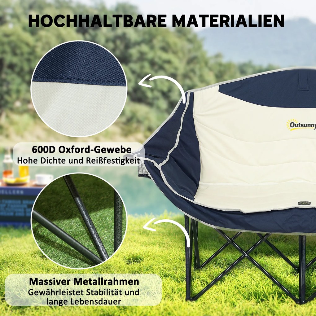 Outsunny Skládací židle skládací 2místná kempingová židle s držákem na kelímek Přepravní taška s nosností až 250 kg Modrá barva