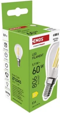 Emos lighting LED žárovka Filament Mini Globe / E14 / 5,9 W (60 W) / 806 lm / neutrální bílá 1525731450
