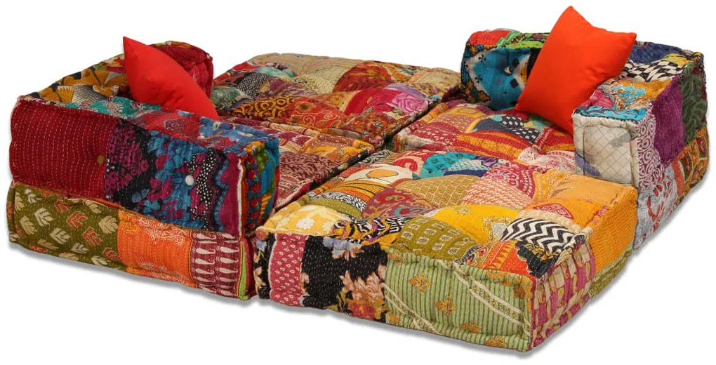 vidaXL Marketos 3místný modulární pouf patchwork textil