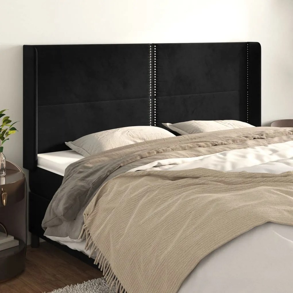 Čelo postele typu ušák černé 203x16x118/128 cm samet 3119508