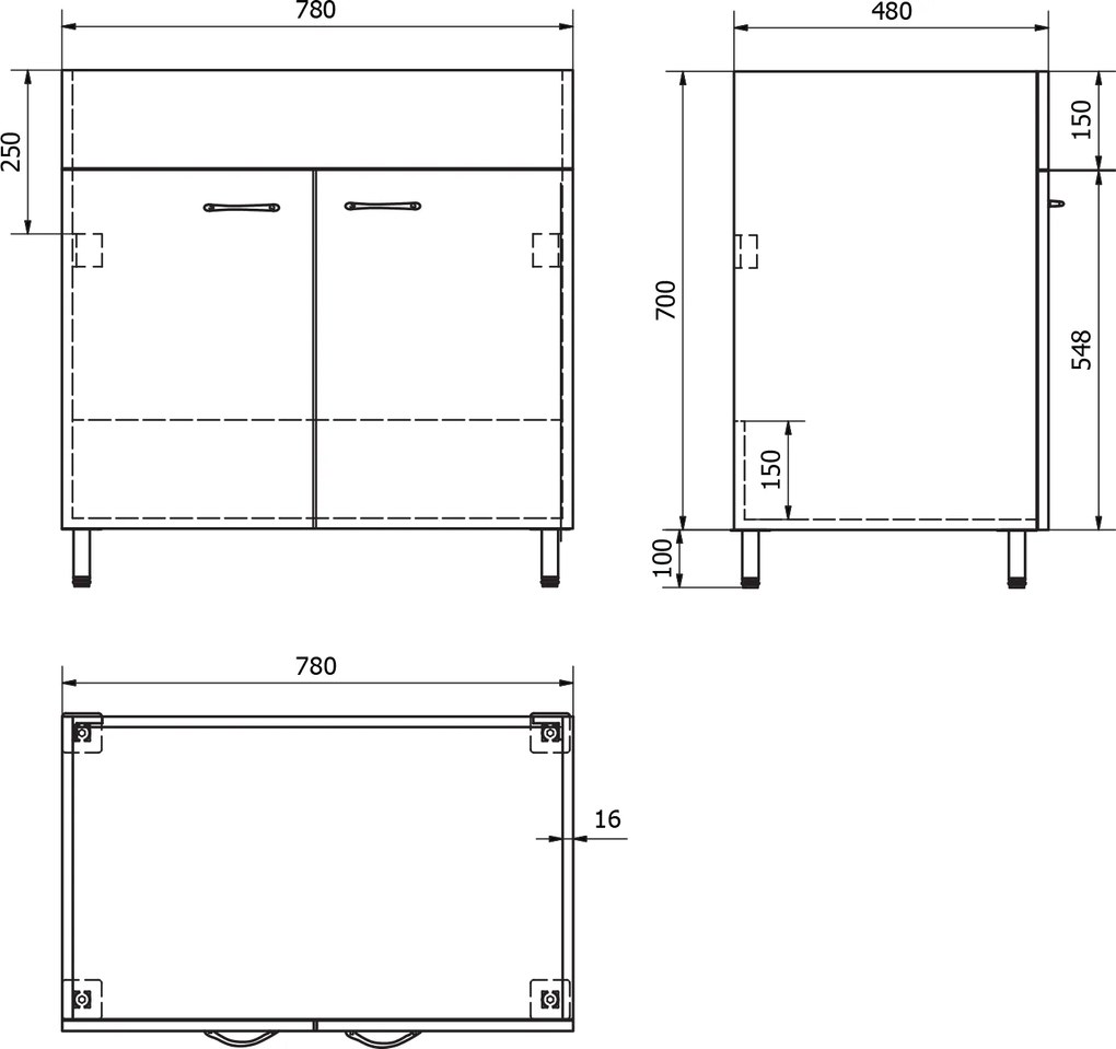 Aqualine plastová výlevka se skříňkou 80 x 50 cm včetně sifonu bílá PI8050-1