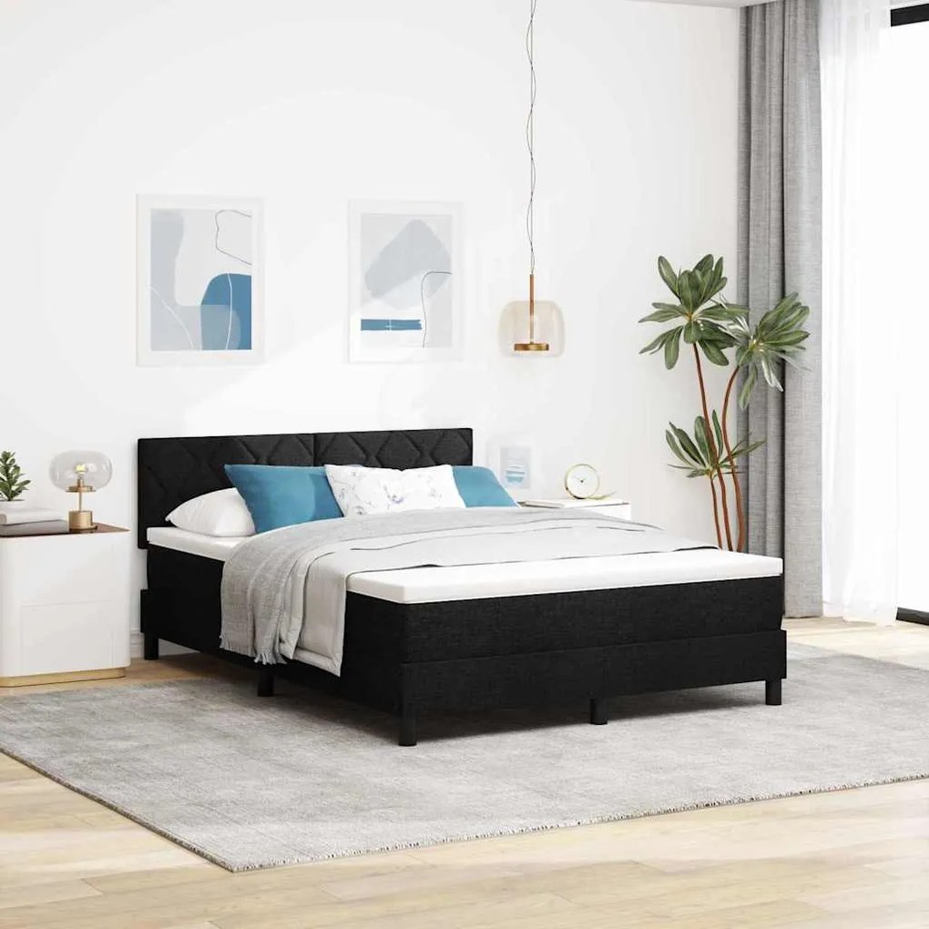 Postel s boxspringem s čelo Černý 160 x 200 cm textil 3338778
