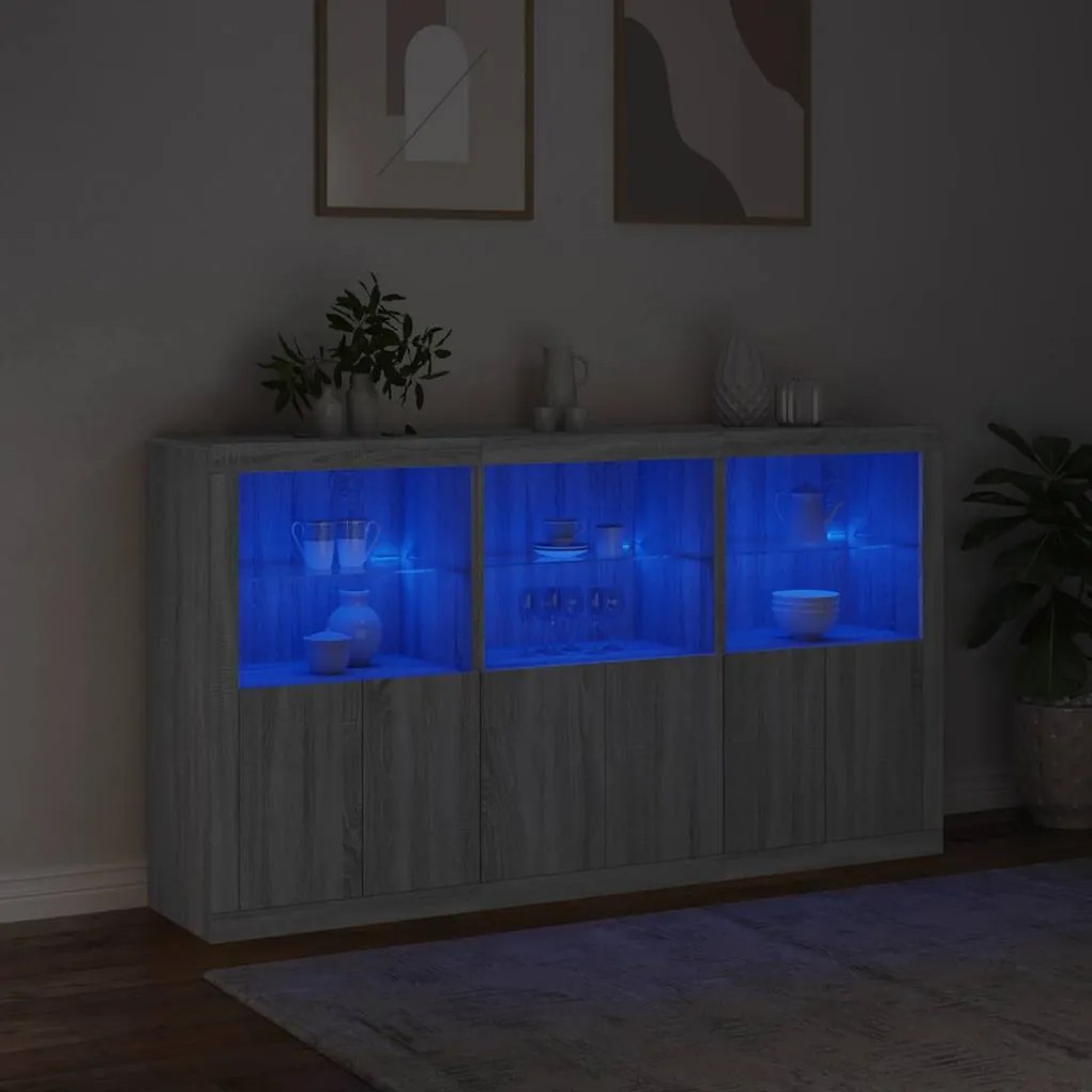 Příborník s LED osvětlením šedý sonoma 181,5 x 37 x 100 cm 3209154