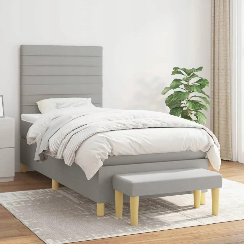 Box Spring Postel S Matrací Textil Světle Šedá vodorovné pruhy 80 x 200 c