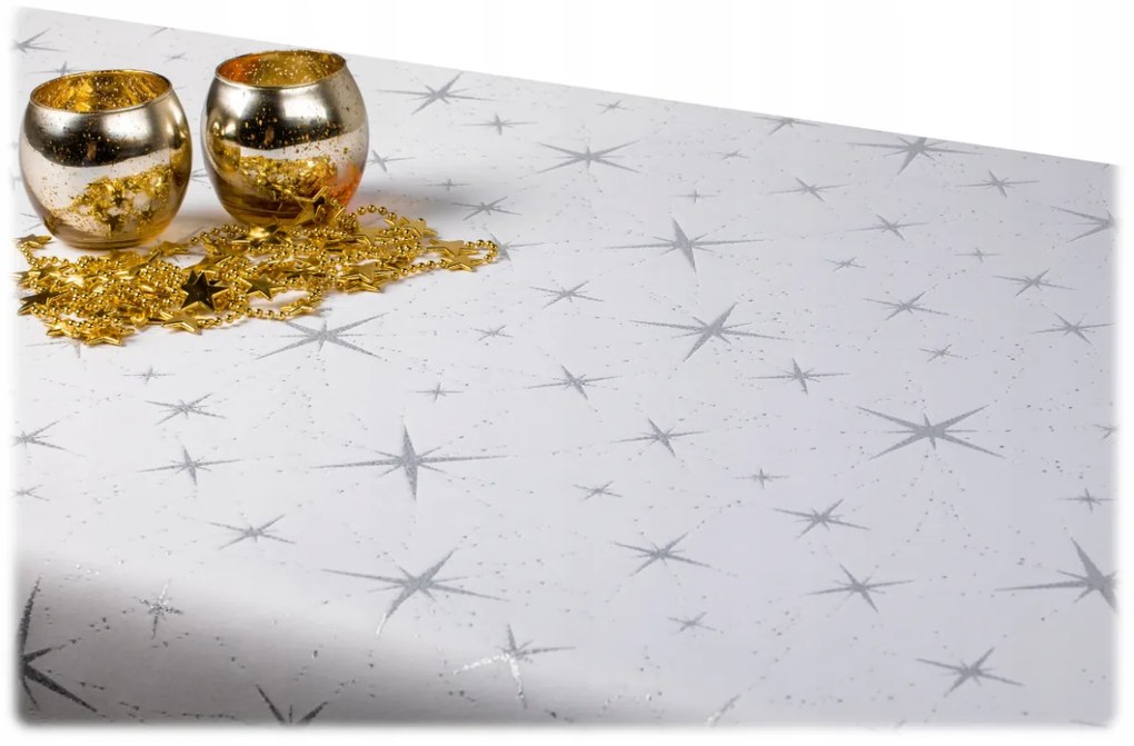 Voděodolný, oboustranný Vánoční ubrus, více rozměrů, hvězdy, bílá-stříbrná Barva: Bílá/stříbrná, Rozměr: 110x110cm