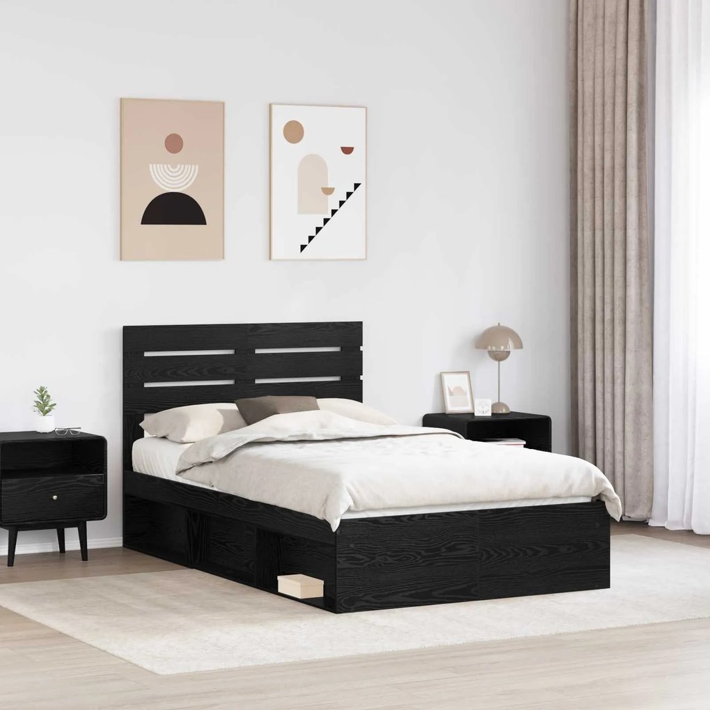 Rám postele s čelo Černá 135 x 190 cm Masivní borové dřevo 3411424