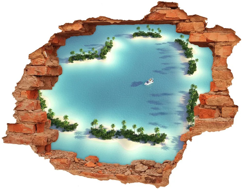 Wallmuralia Díra 3D ve zdi nálepka Ostrovy tvar srdce 90x70 cm