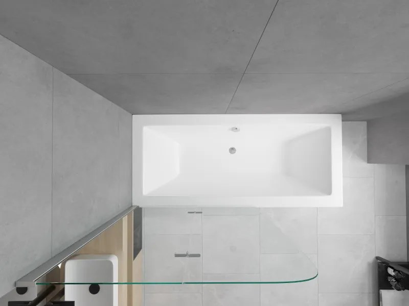 Mexen Cube obdélníková vana 180 x 80 cm s opláštěním a dvoukřídlou zástěnou 100 cm, transparentní, chromová