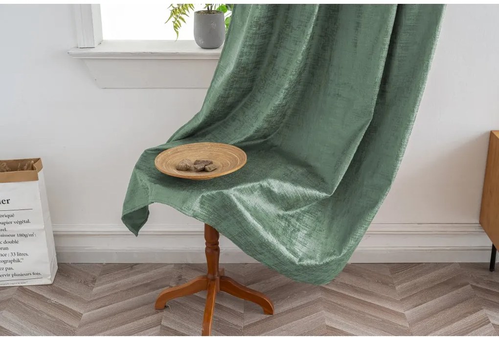 Zatemňovací závěs LOOM VELVET 140x250 cm, zelený Zavěšení: Kovové kroužky