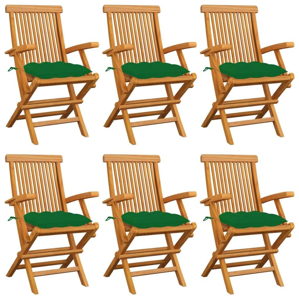 vidaXL Zahradní židle se zelenými poduškami 6 ks masivní teak