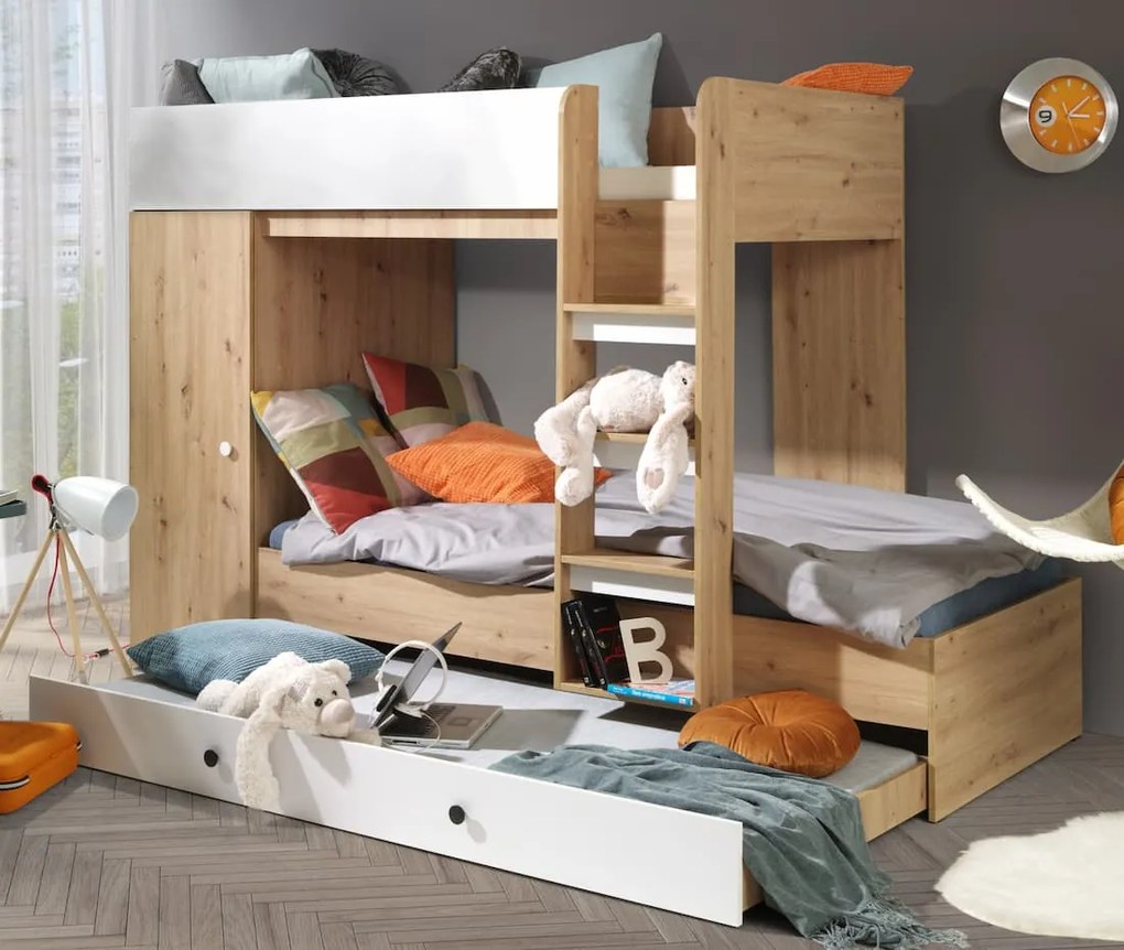 Patrová multifunkční postel Smart 2 Barevné provedení: Dub/bílá   
85x200 cm