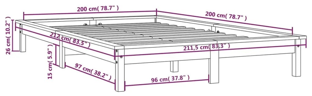 Rám postele šedý 200 x 200 cm masivní borovice,  820563