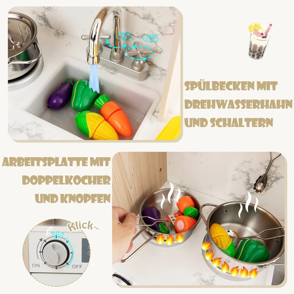Costway Dětská kuchyňka Hrací souprava Dřevěná kuchyňka na hraní