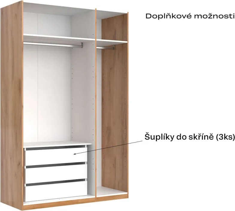 Skříň 3D se zrcadlem série N, dub kraft / bílá Asti