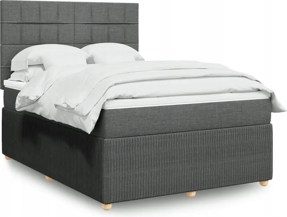 Box Spring Postel S Matrací Textil Tmavě Šedá Blok se čtverci 140 x 200 c