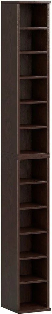HOMCOM 2dílná sada sloupových regálů, úložný prostor na CD a DVD, 12 přihrádek, 21 x 22,5 x 88,5 cm, kapacita 204 CD, hnědá