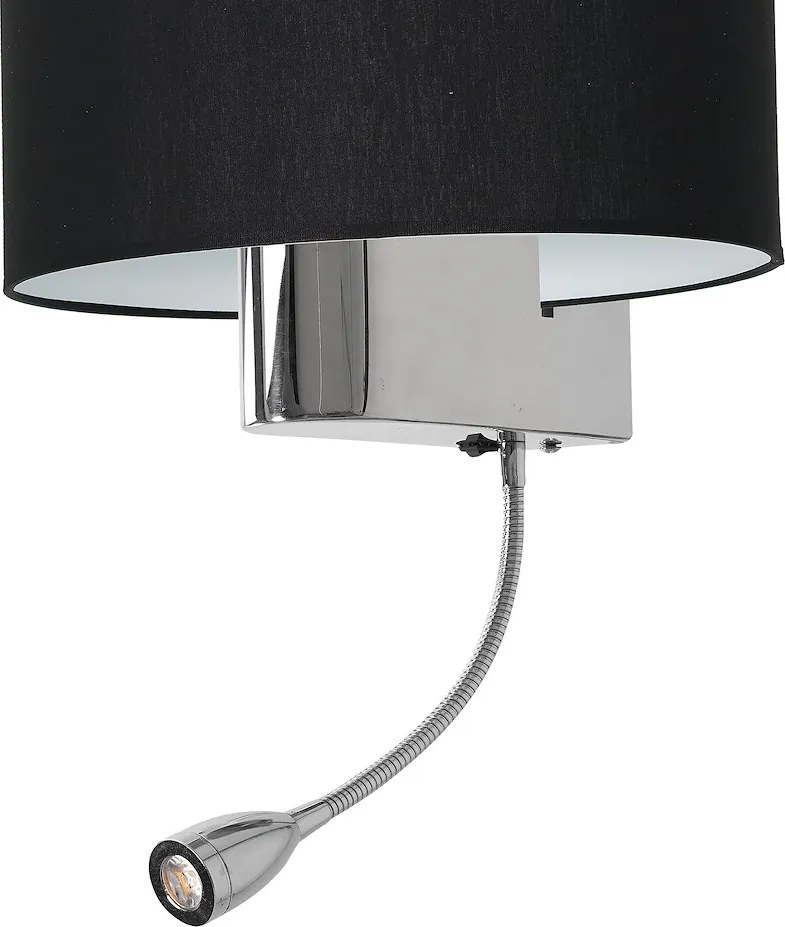 Nástěnné svítidlo Napoli, 1x černé textilní stínítko + 1xLED 1w, ch