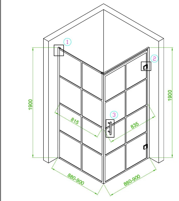 BPS-koupelny Čtvercový sprchový kout HYD-SK10B 90x90 černá/transparent - bez vaničky