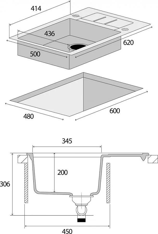 Concept NB Granitový dřez s odkapem DG05C45wh Cubis BÍLÝ