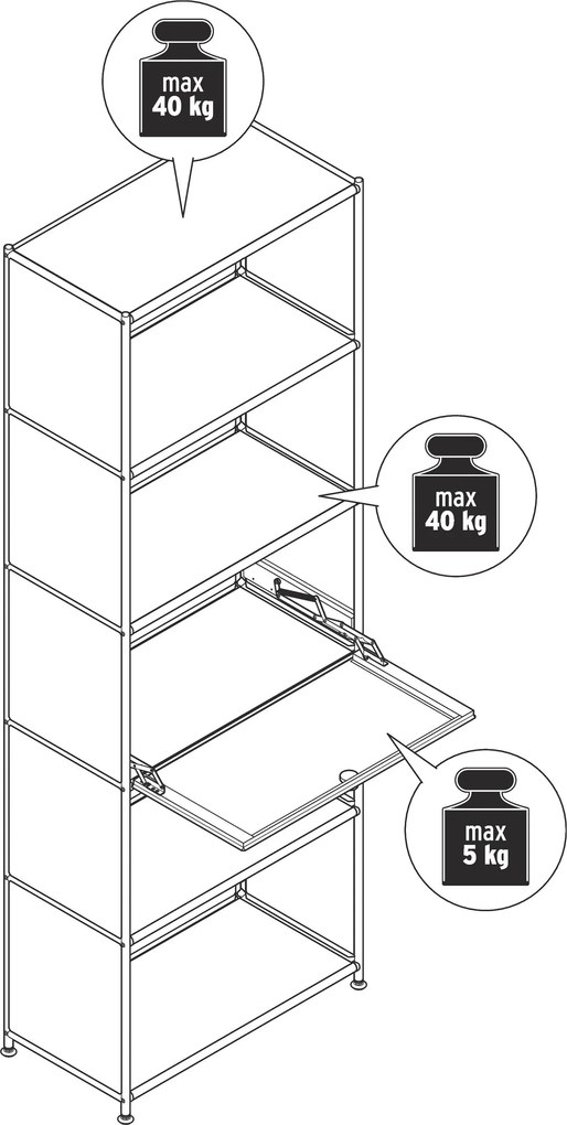 Tchibo - Kovový vysoký regál CN3 s výklopnými dvířky - barva: černá