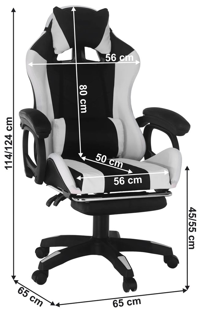 Kondela Kancelářské/herní křeslo s RGB LED podsvícením, černá/bílá, JOVELA