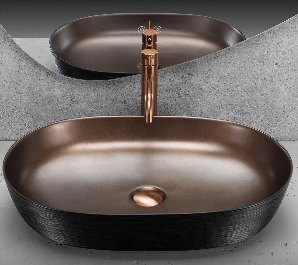 Rea Cleo, umyvadlo na desku 605x410x140 mm, měděná matná-černá, REA-U6383