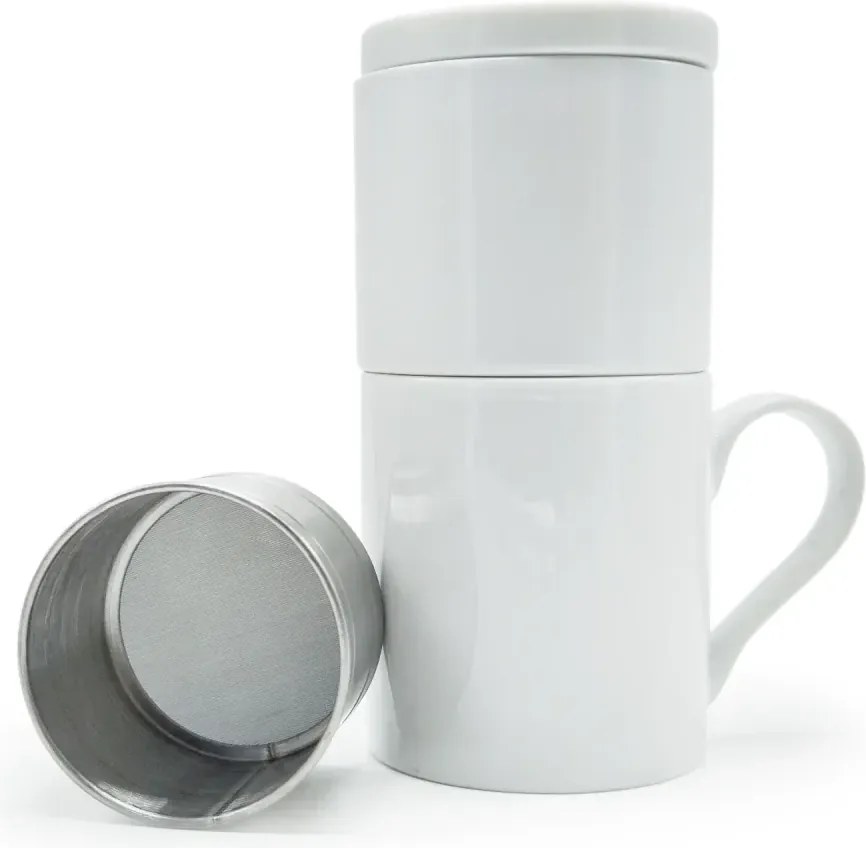 Set pro filtrovanou kávu Solo, 330 ml – porcelánový hrnek s nerezovým sítkem, bez filtrů