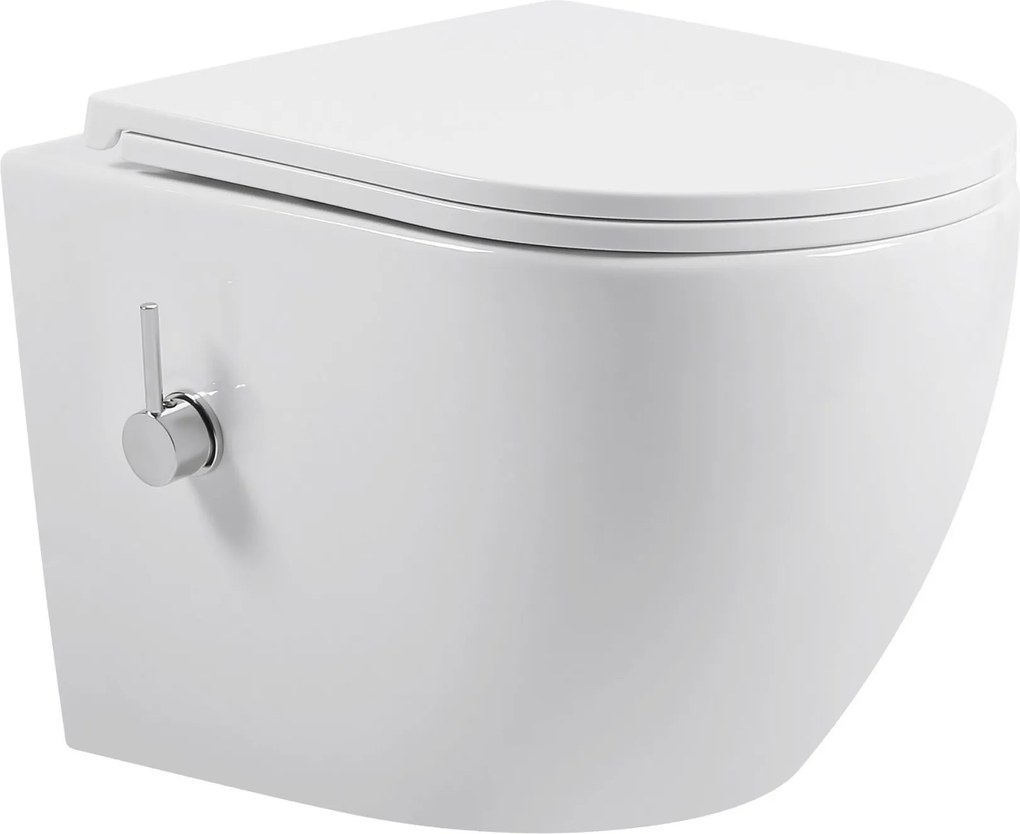 Erga Lily, závěsná WC mísa s funkcí bidetu + toaletní sedátko, bílá lesklá, ERG-V03-LILY-RIM-BID-WH