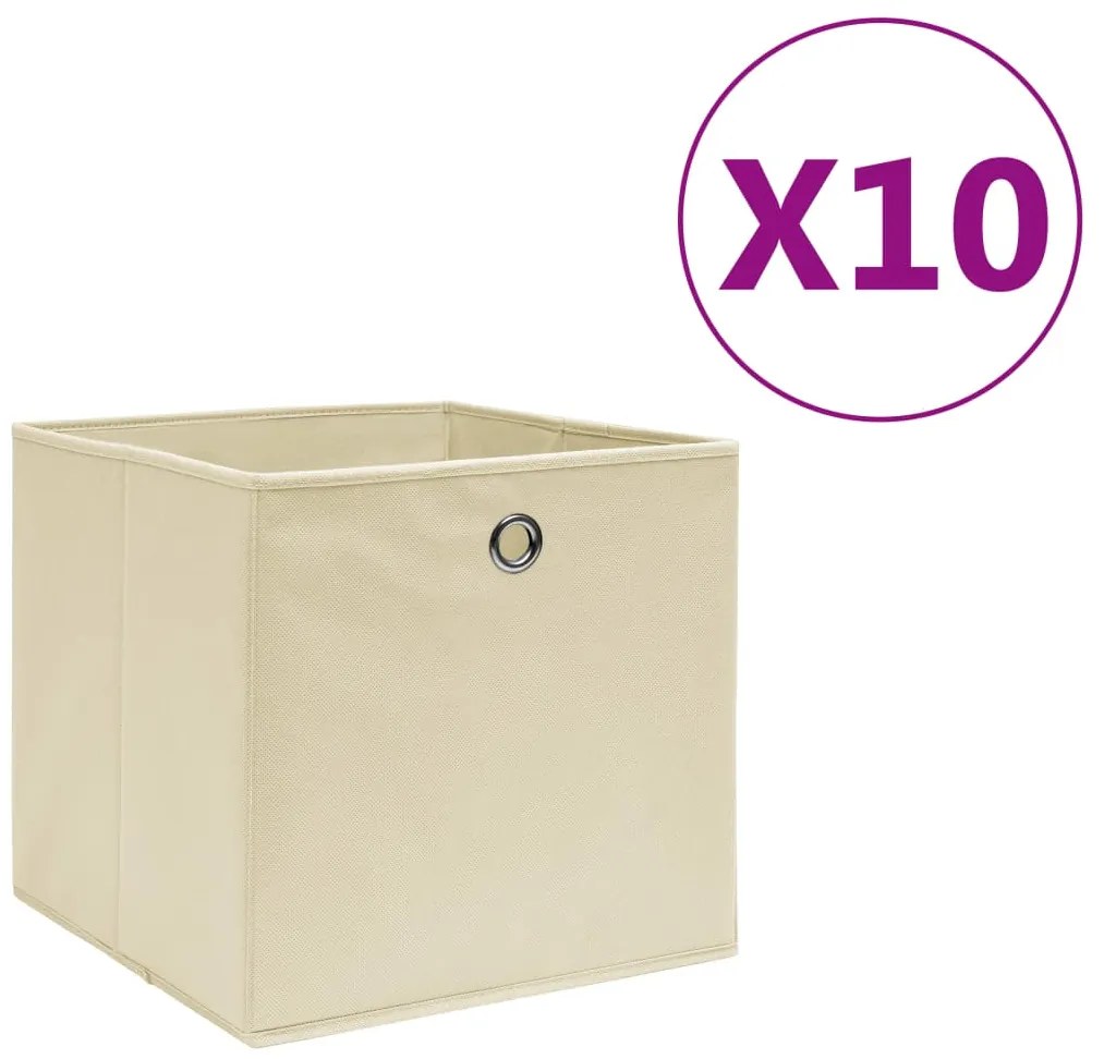 Úložné boxy 10 ks netkaná textilie 28 x 28 x 28 cm krémové 325217
