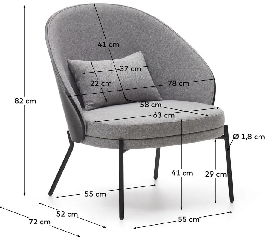 Černo-šedé křeslo Eamy – Kave Home