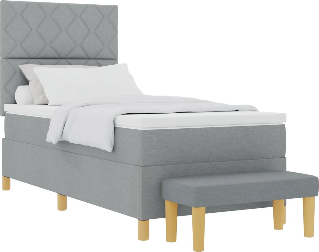 Postel s boxspringem s čelo Světle šedá 200 x 100 cm textil 3344352