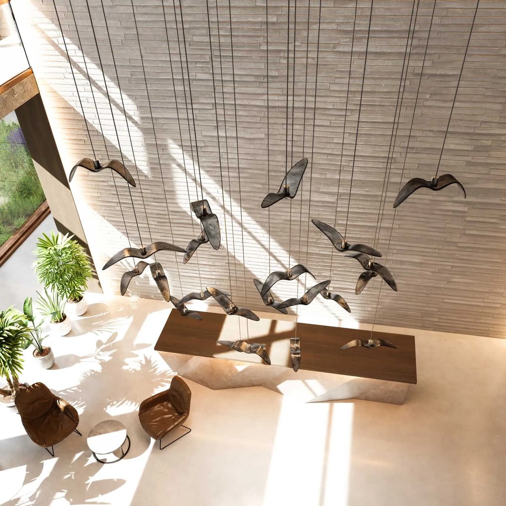 Designové závěsné svítidlo Brokis Night Birds PC962 Povrch Montury: Černý elox, Barva skla: opal - masiv, Povrch baldachýnu: pískovaný hliník lakovaný