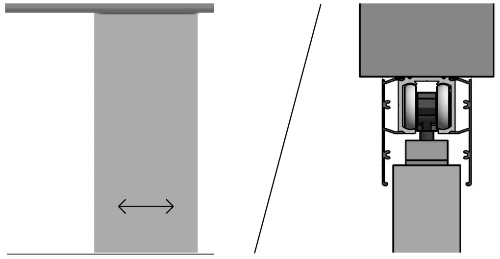 JAP POSUV TRENDY DO STROPU VARIANTA 25 PRO DŘEVĚNÉ DVEŘE šířka průchodu/ délka kolejnice: 95/ 200 cm