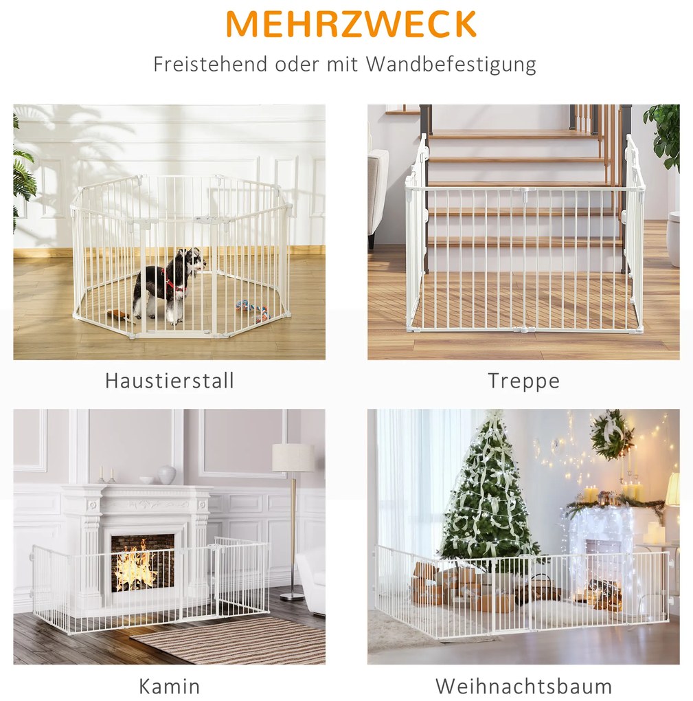 PawHut venkovní výběh pro štěňata, bezpečnostní brána s dvířky, flexibilní, skládací, 8 panelů, 60x76cm, bílá