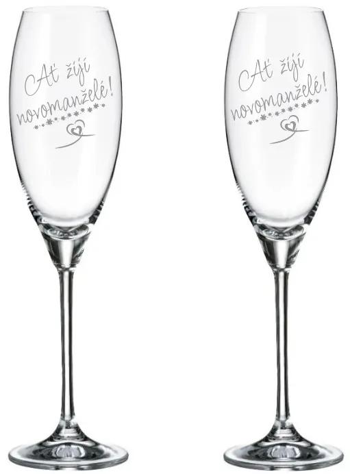 Dekorant svatby Svatební sklenice na šampaňské AŤ ŽIJÍ NOVOMANŽELÉ!