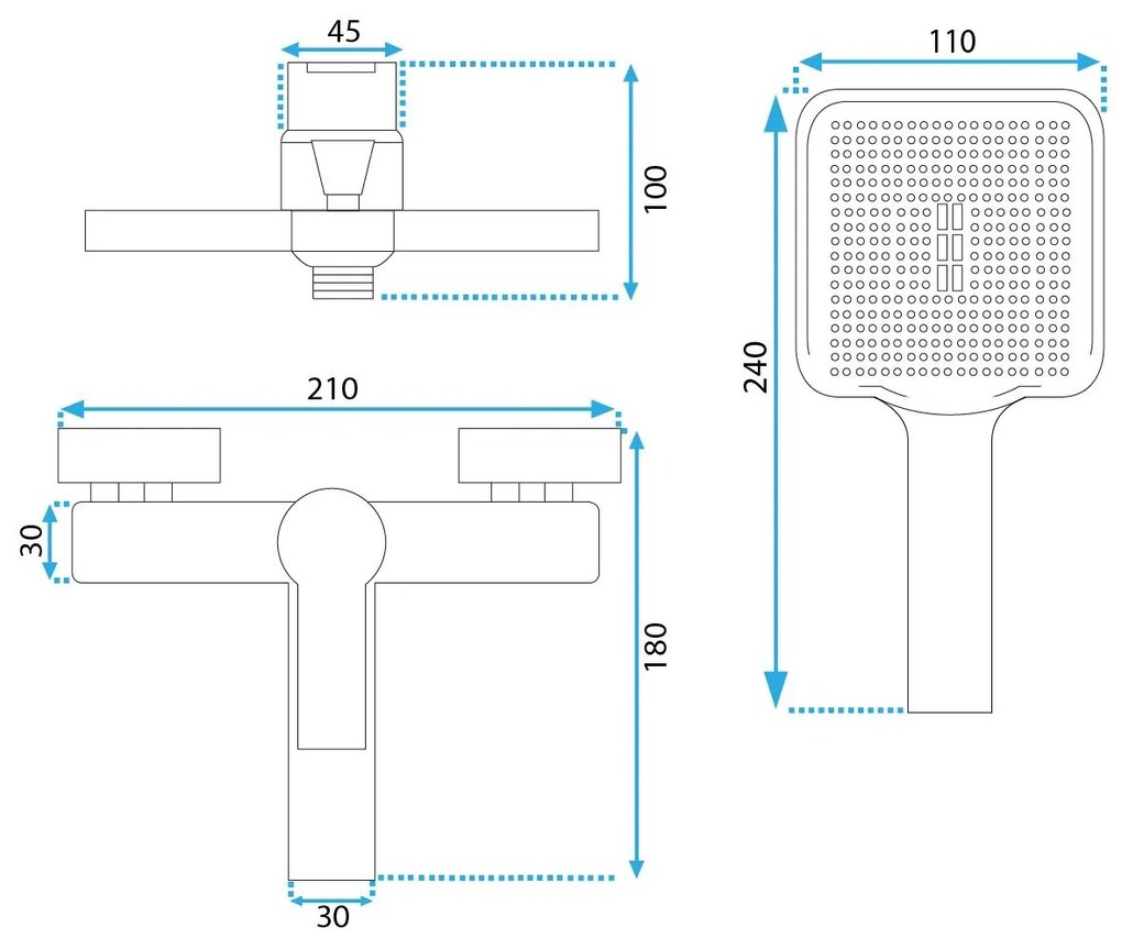 Nástěnná vanová baterie REA ARGUS, černá mat