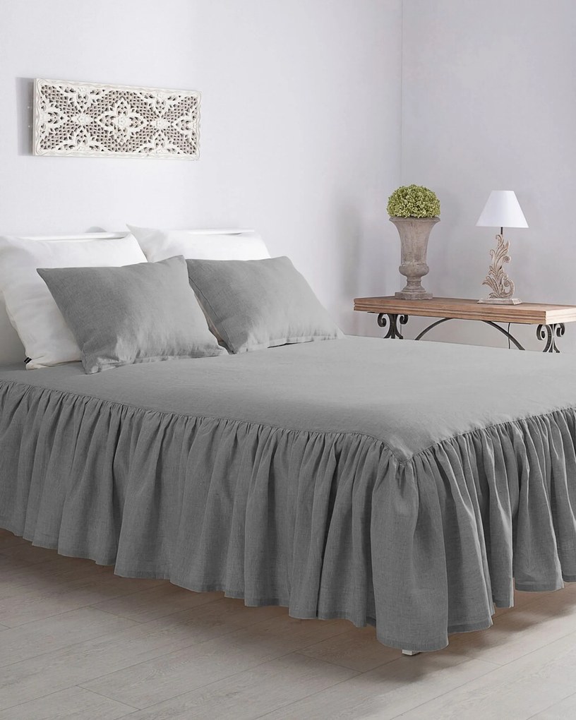 Přehoz Linen Frilly 160 x 210 cm světle šedý