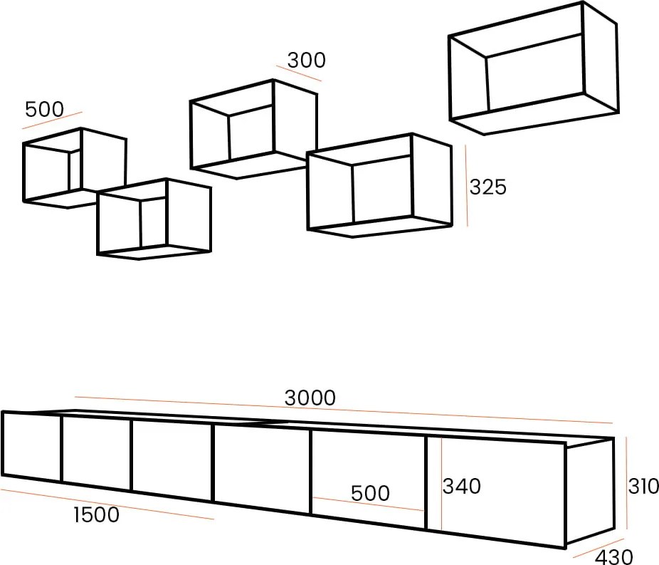 GAB Obývací stěna LORONA 32, Černá/Dub Artisan 300 cm