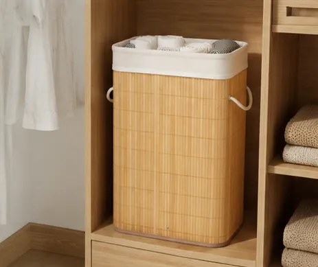 koš na prádlo, objem 40 l, bez víka, bambus, 49,5x39x20 cm, přírodní, Dekorino KP20260002