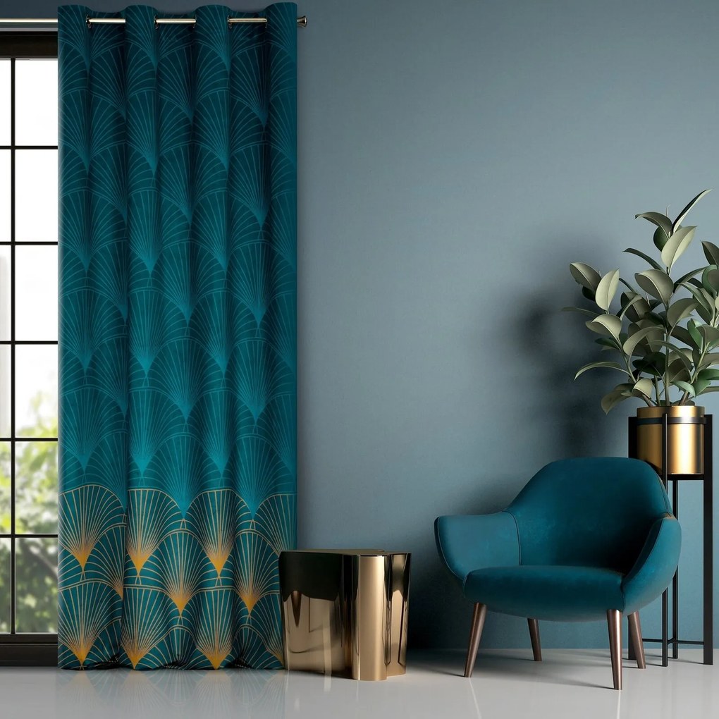 ZATEMŇOVACÍ ZÁVĚS NA KROUŽCÍCH LIMITED COLLECTION LOTOS 140X250 CM TYRKYSOVÁ