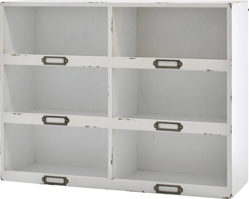 Bílá antik nástěnná polička Chic Antique s 6 přihrádkami – 50*14,5*37 cm
