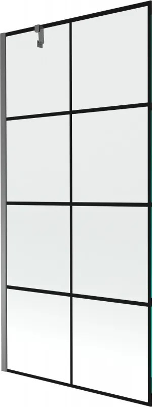 Mexen Next, 1-křídlová vanová zástěna 90 x 150 cm, 6mm čiré sklo - černý vzor, grafitová, 895-090-000-00-77-95