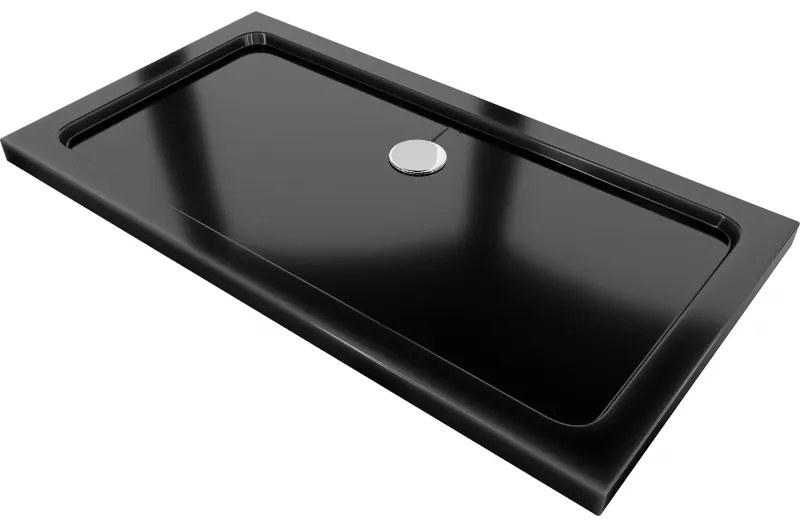 Mexen Flat obdélníková vanička do sprchového koutu slim 120 x 70 cm, Černá, sifon Chromovaná - 40707012