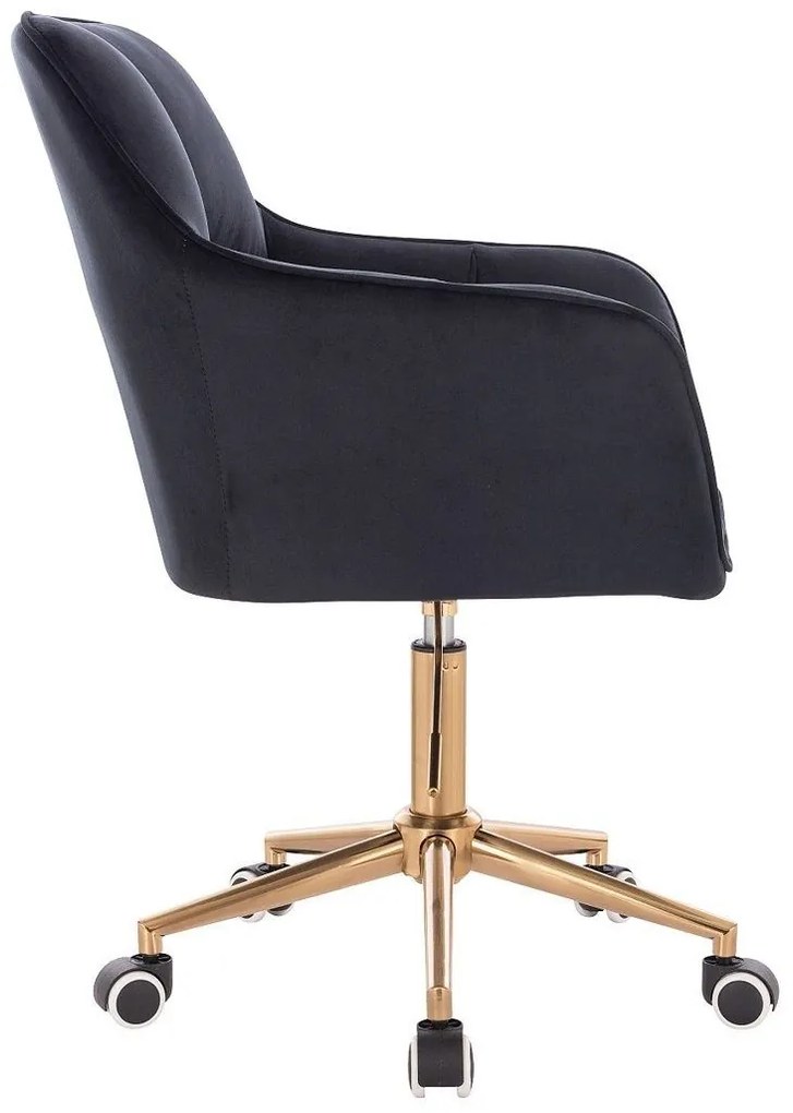 LuxuryForm DESIGN Otočné křeslo AMALFI VELUR na zlaté podstavě s kolečky - černé
