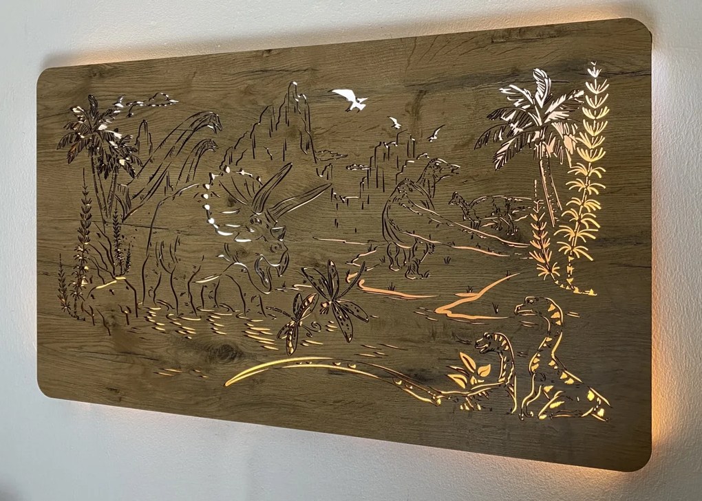 Li-Go "Dinosauři" světelný obraz 230V 100x57 cm provedení povrchu: bříza