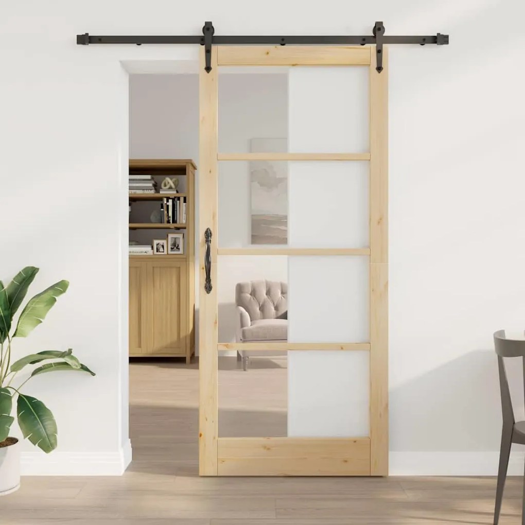 Posuvné dveře 93 x 211 cm Masivní borové dřevo a sklo Přírodní 3332345