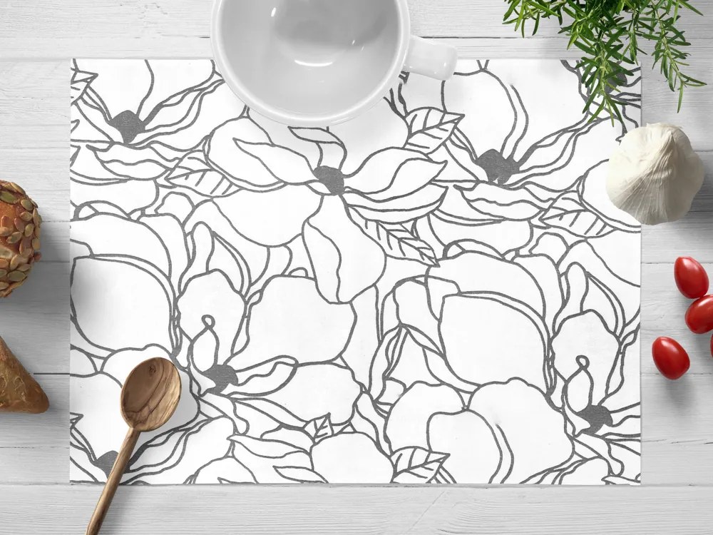 Biante Bavlněné prostírání na stůl Sandra SA-271 Šedé designové květiny na bílém 35x45 cm